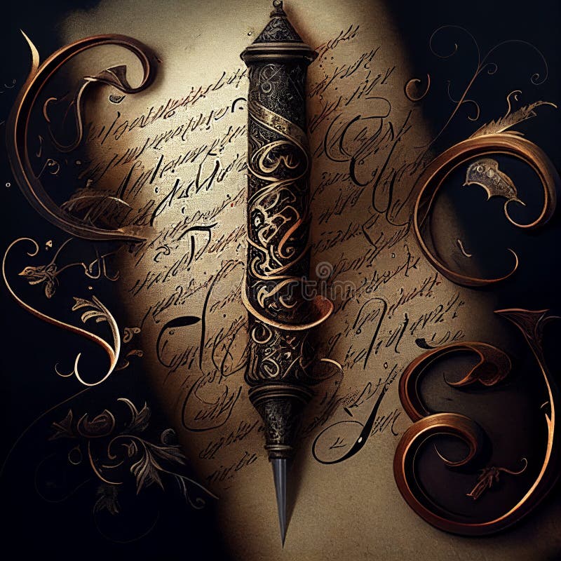 An Ancient Quill Lies on a Scribbled Piece of Paper. AI Generated Stock ...