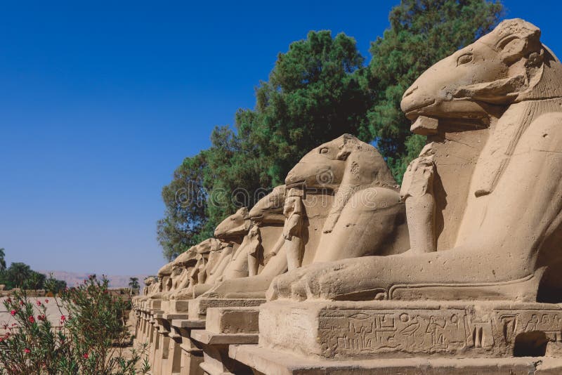 Ancient Ram Headed Sphinx Statues at Karnak Temple Complex Near Luxor ...