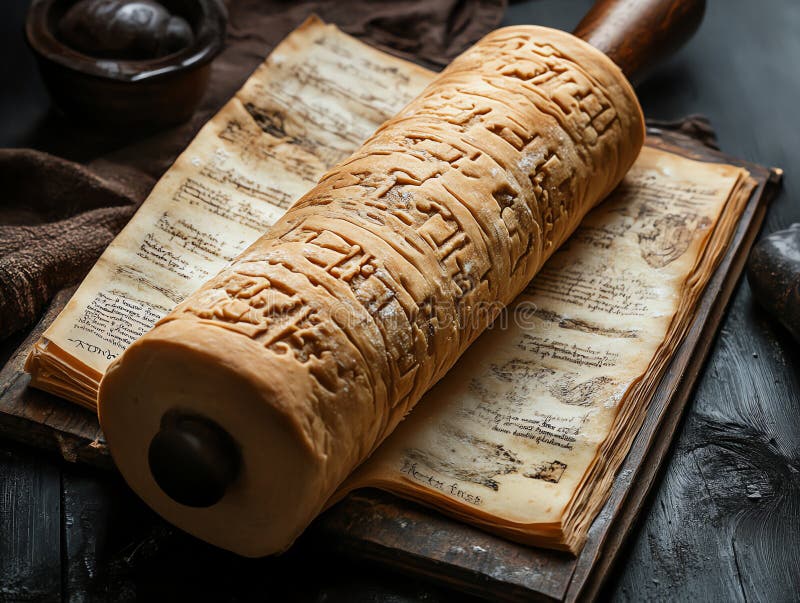 Ancient Recipe Rolling Pin on Old Book Background Stock Illustration ...