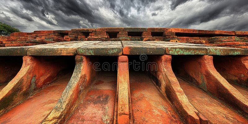 Ancient Red Stone Architecture Dramatic Sky Old Ruins Brickwork ...