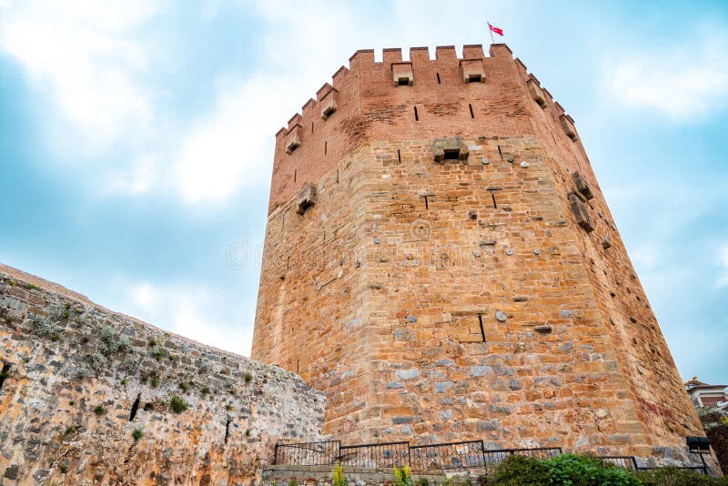 Ancient Red Tower in Alanya Turkey on a Sunny Day Stock Photo - Image ...