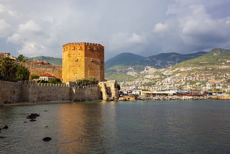 Ancient Red Tower Kizil Kule in Port of Alanya, Turkey Editorial Stock ...