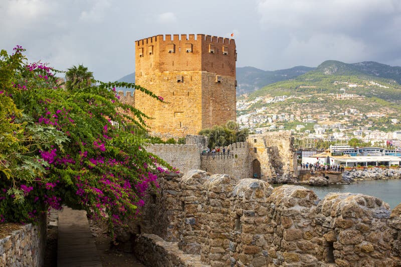 Ancient Red Tower Kizil Kule in Port of Alanya, Turkey Editorial Stock ...