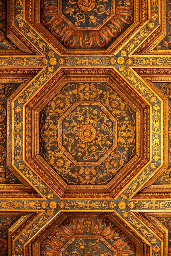 An Ancient Richly Decorated Ceiling of a Stately Building in Italy ...