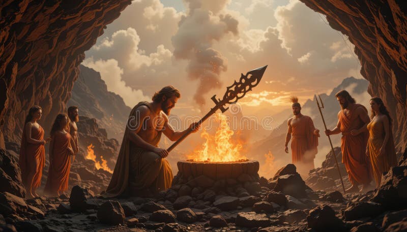 Ancient Robed Figures Performing Fire Ritual in Dramatic Cave Opening ...