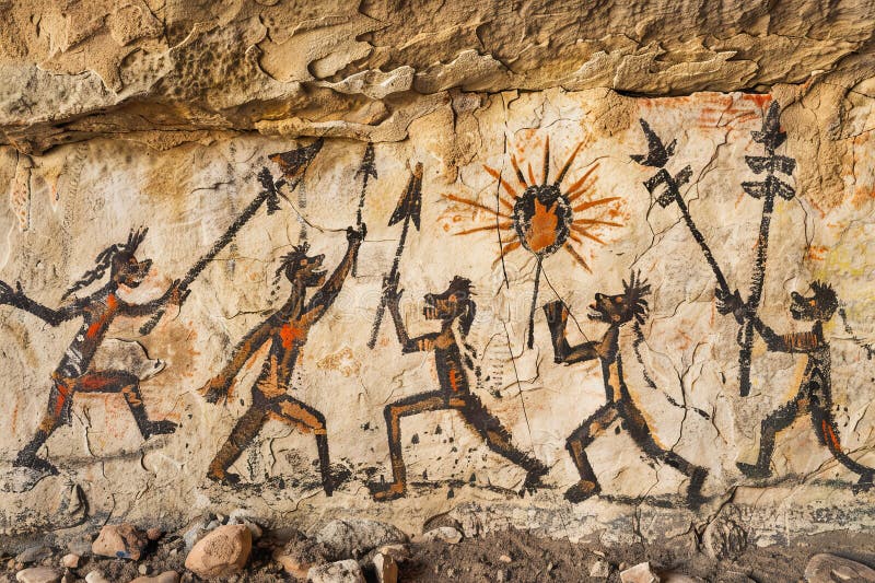 Ancient Rock Art Depicting Tribal Dance and Rituals Stock Illustration ...