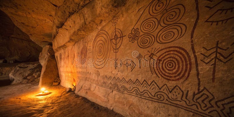 Ancient Rock Art Featuring Intricate Symbols and Patterns Illuminated ...