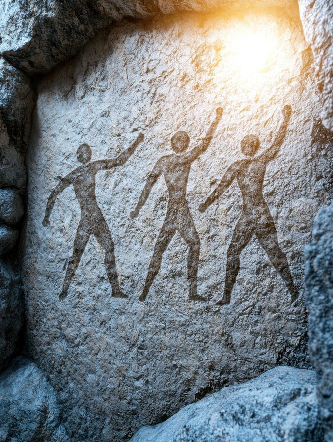 Ancient Rock Carvings in a Cave Stock Illustration - Illustration of ...