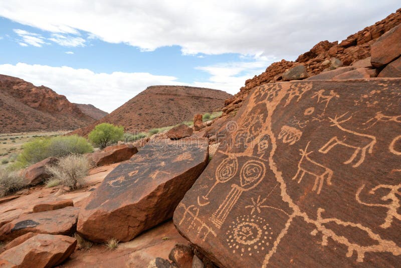 Ancient Rock Drawings in Twyfelfontein, Namibia Stock Illustration ...
