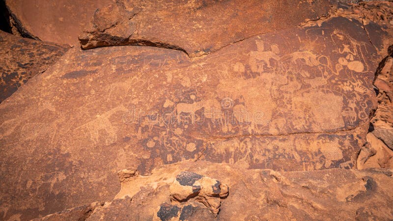 Ancient Rock Engravings in Twyfelfontein, Damaraland, Namibia. Stock ...