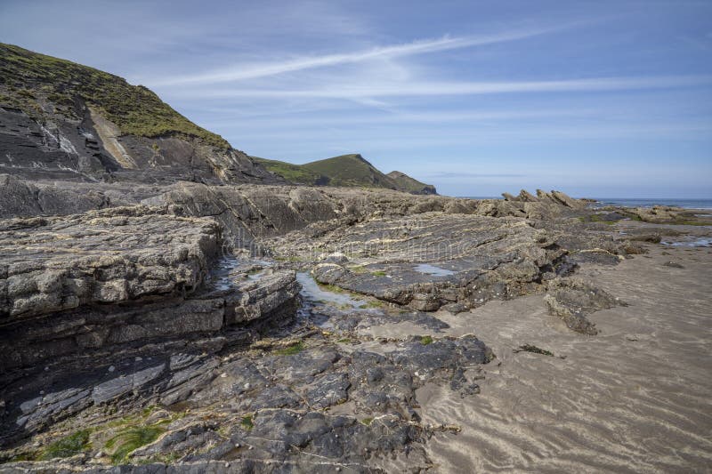 Ancient Rock Formations on the Crackington Haven Beach Stock Image ...