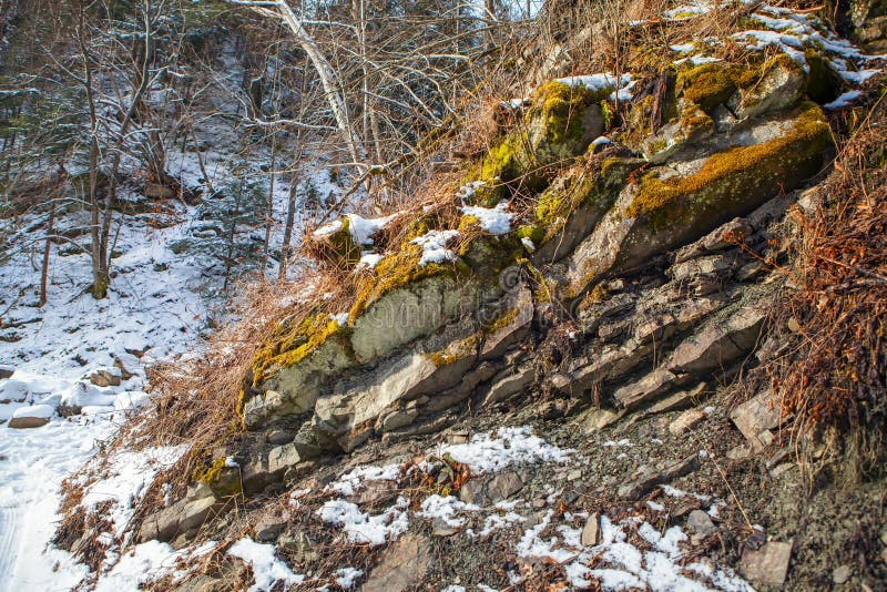 Snowy rock stock image. Image of stone, textured, pattern - 130864889
