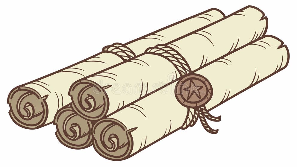 Ancient Rolled Scrolls Tied with String, Old Documents, Vector Design ...