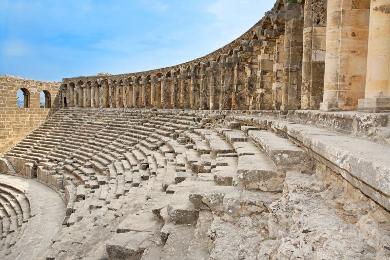 Ancient Roman Amphitheater Aspendos. Stock Photo - Image of entry ...
