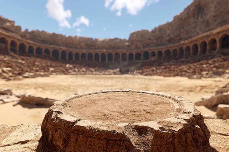 Ancient Roman Amphitheater in Desert Landscape Stock Illustration ...