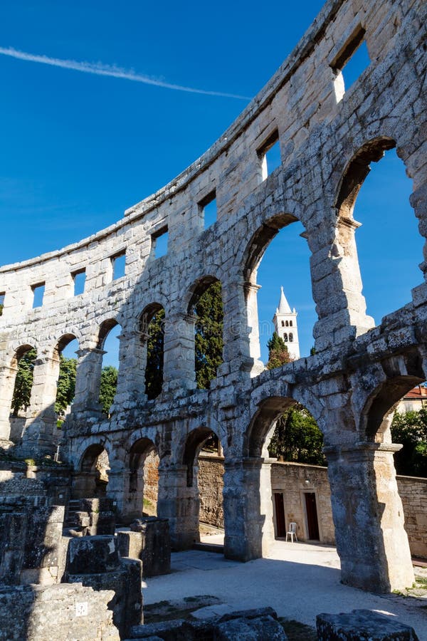 Ancient Roman Amphitheater in Pula Stock Photo - Image of building ...