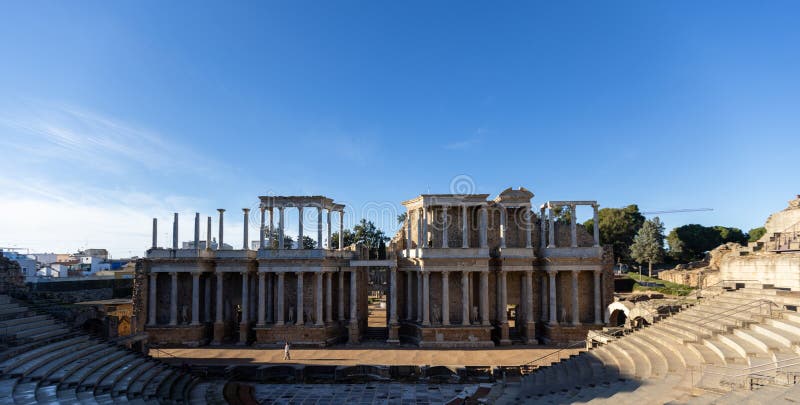Ancient Roman Amphitheater Ruins in Merida Spain Stock Image - Image of ...