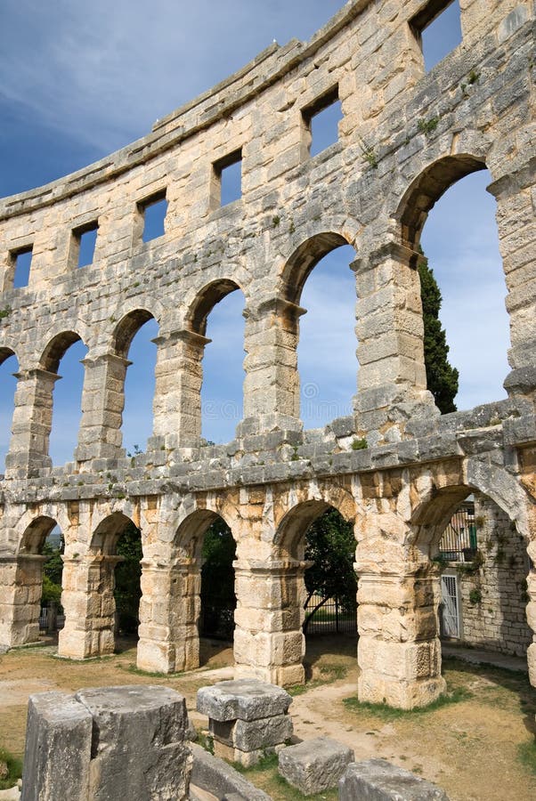 Ancient Roman Amphitheatre of Pula Stock Image - Image of column ...