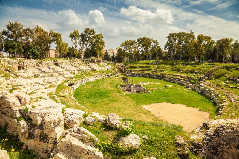 Ancient Roman Amphitheatre of Syracuse Stock Photo - Image of stage ...
