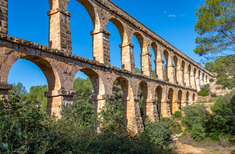Ancient Roman Aqueduct Ponte Del Diable or Devil`s Bridge in Tarragona ...