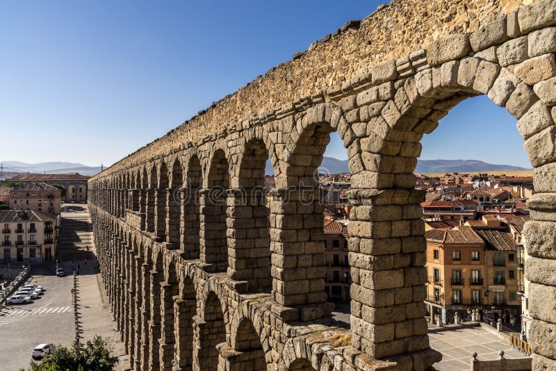 The Aqueduct in Segovia Spain. Stock Image - Image of aqueduct, town ...
