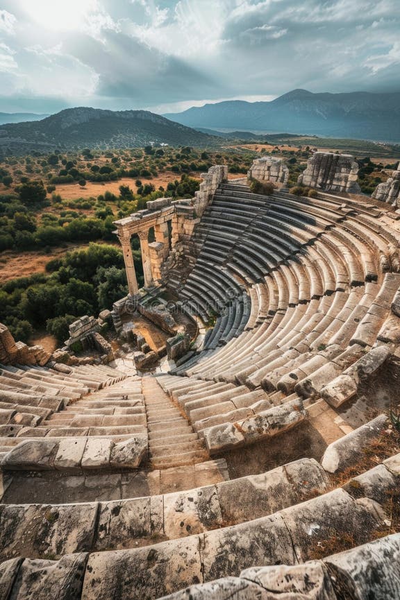 Ancient Roman Architecture Surrounded by Greenery and Open Spaces Stock ...