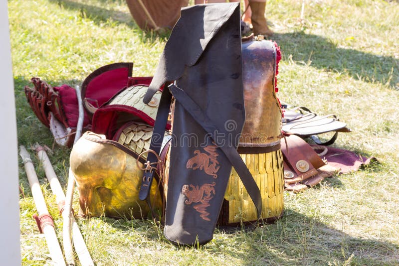 Ancient Roman Armor of Leather and Metal Lying on Ground Stock Photo ...