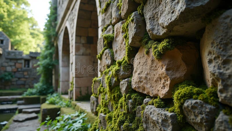 Ancient Roman Bath Ruins with Moss Covered Stones and Ivy Stock ...