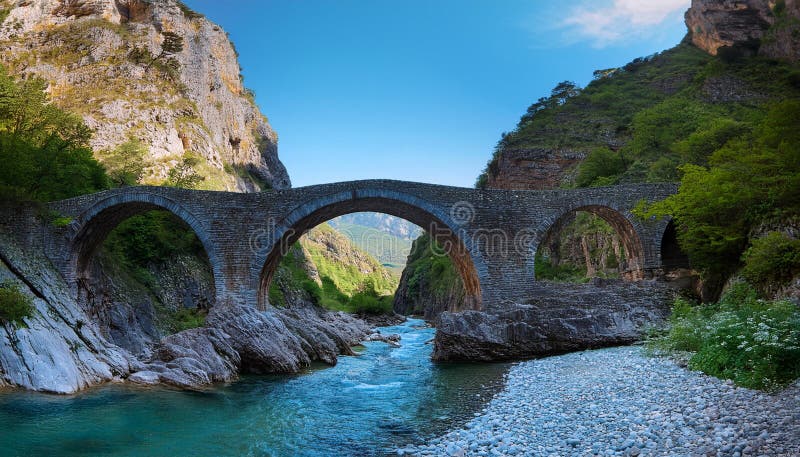 Roman Bridge Over a Mountain Stream, AI Generated Stock Illustration ...