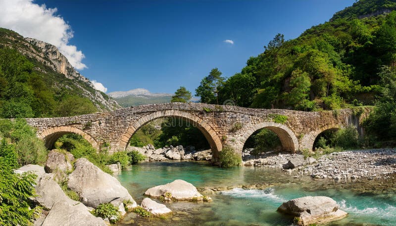 Roman Bridge Over a Mountain Stream, AI Generated Stock Illustration ...