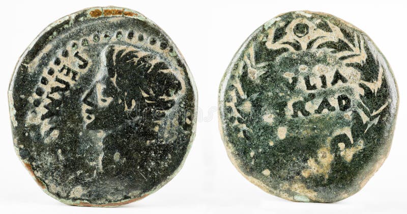 Ancient Roman Bronze Coin of Augustus Isolated on White Background ...