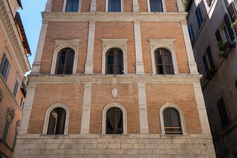Ancient Roman Buildings Wall with Wooden Windows Under the Sunlight ...