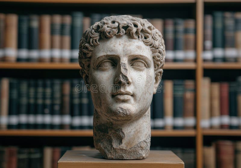 Ancient Roman Bust Sculpture in Library Stock Illustration ...