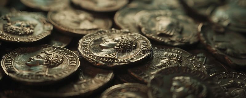 Ancient Roman Coins, Panoramic View, Generated Ai Stock Illustration ...