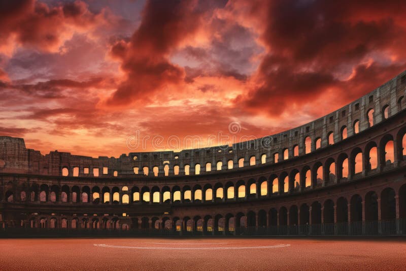 Ancient Colosseum in Rome with Dramatic Sunset Sky Stock Illustration ...