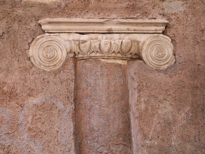 Ancient Roman Column Build into Wall, Rome, Italy. Stock Photo - Image ...