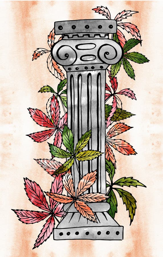 Ancient Roman Column. Overgrown with Deciduous Plants Stock ...