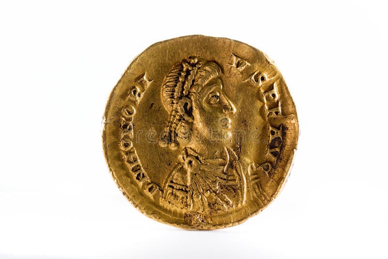 Ancient Roman Gold Coin of Emperor Honorius Isolated on White ...