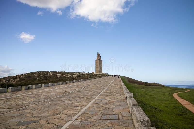 Ancient Roman Lighthouse in Operation, Tower of Hercules Stock Photo ...