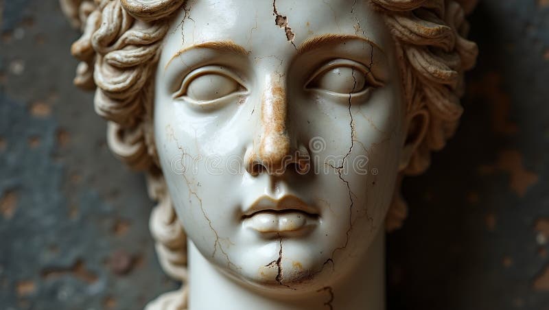 Ancient Roman Marble Statue Head with Realistic Features and Weathered ...