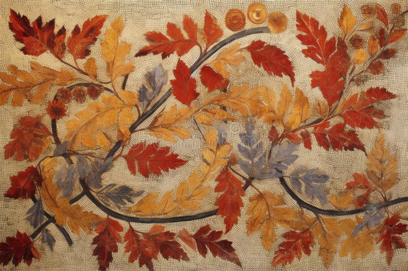 Ancient Roman Mosaic with Floral and Leaf Patterns Stock Illustration ...