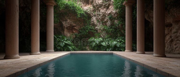 Ancient Roman Pool in Lush Cave Setting Stock Illustration ...