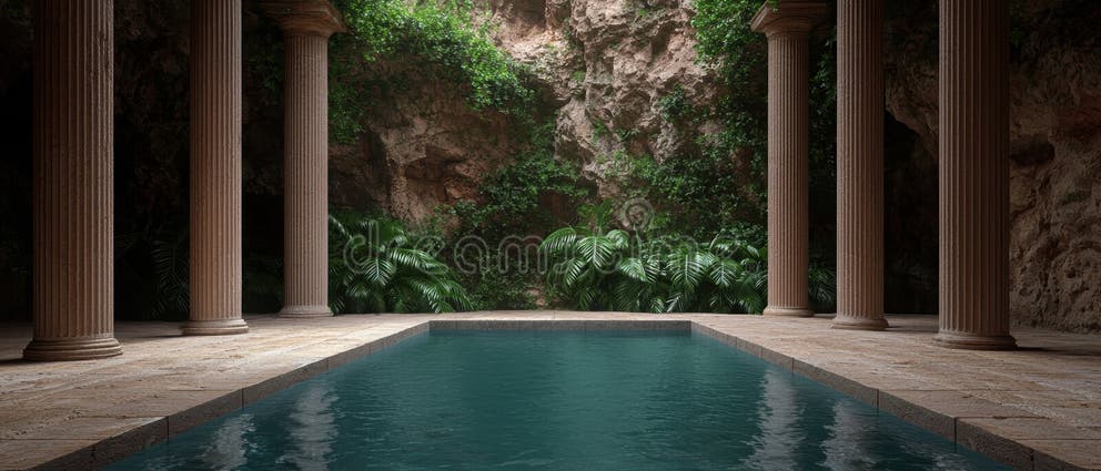 Ancient Roman Pool in Lush Cave Setting Stock Illustration ...