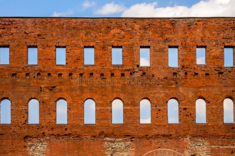 Ancient Roman Red Brick Wall With Windows Stock Photo - Image of europe ...