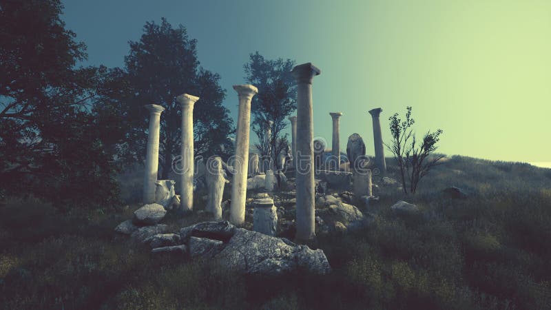 Ancient Roman Ruins with Broken Statues Stock Image - Image of library ...
