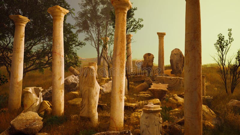 Ancient Roman Ruins with Broken Statues Stock Illustration ...