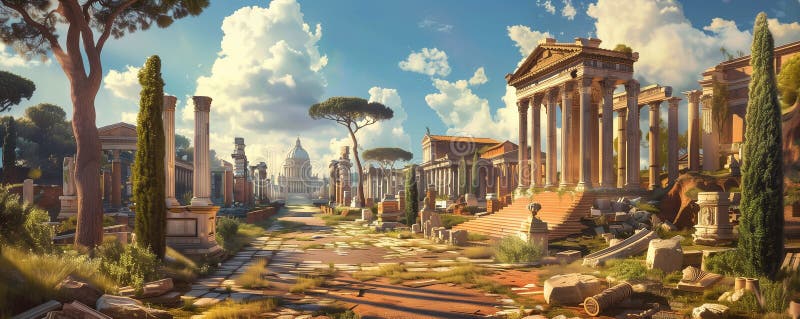 Ancient Roman Ruins with Columns in Rome, Panoramic, Generated Ai Stock ...
