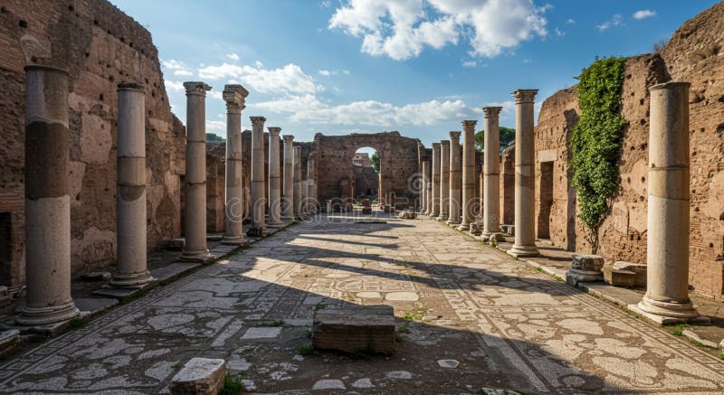 Ancient Roman Ruins Featuring a Long Rectangular Plaza Bordered by a ...