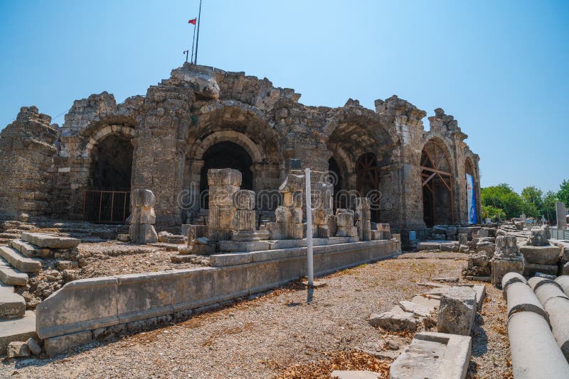 The Ancient Roman Ruins Situated in the Turkish Town of Side Stock ...