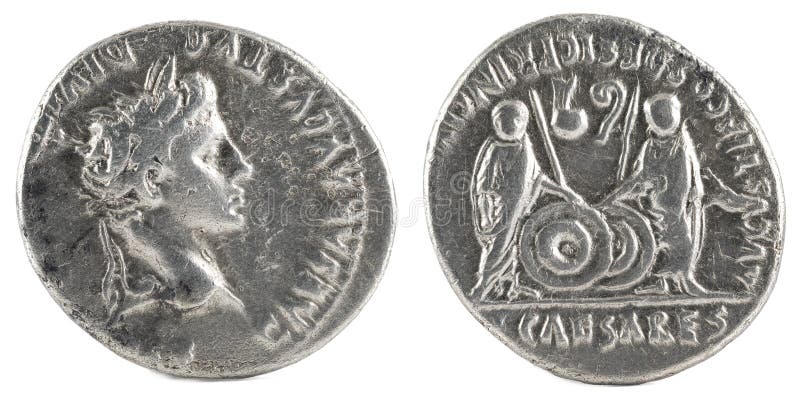 Ancient Roman Silver Denarius Coin of Emperor Augustus Stock Photo ...